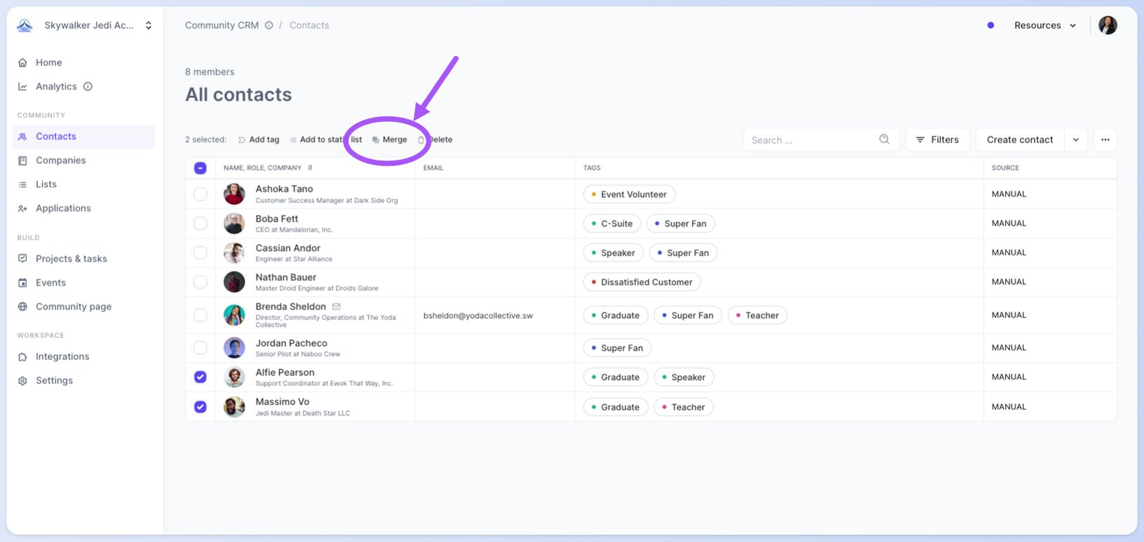 Merge duplicate contacts